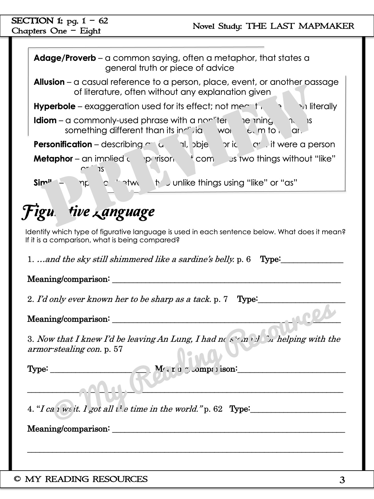 The Last Mapmaker Novel Study My Reading Resources