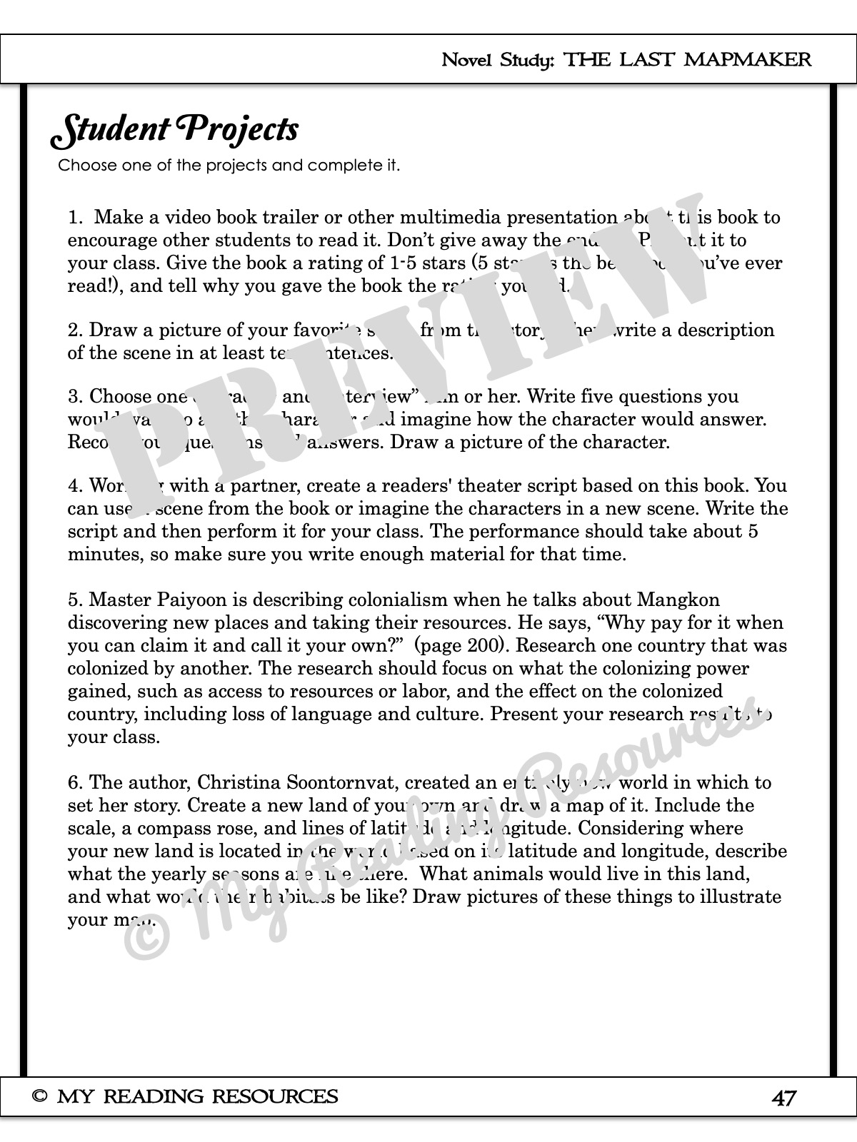 The Last Mapmaker Novel Study My Reading Resources